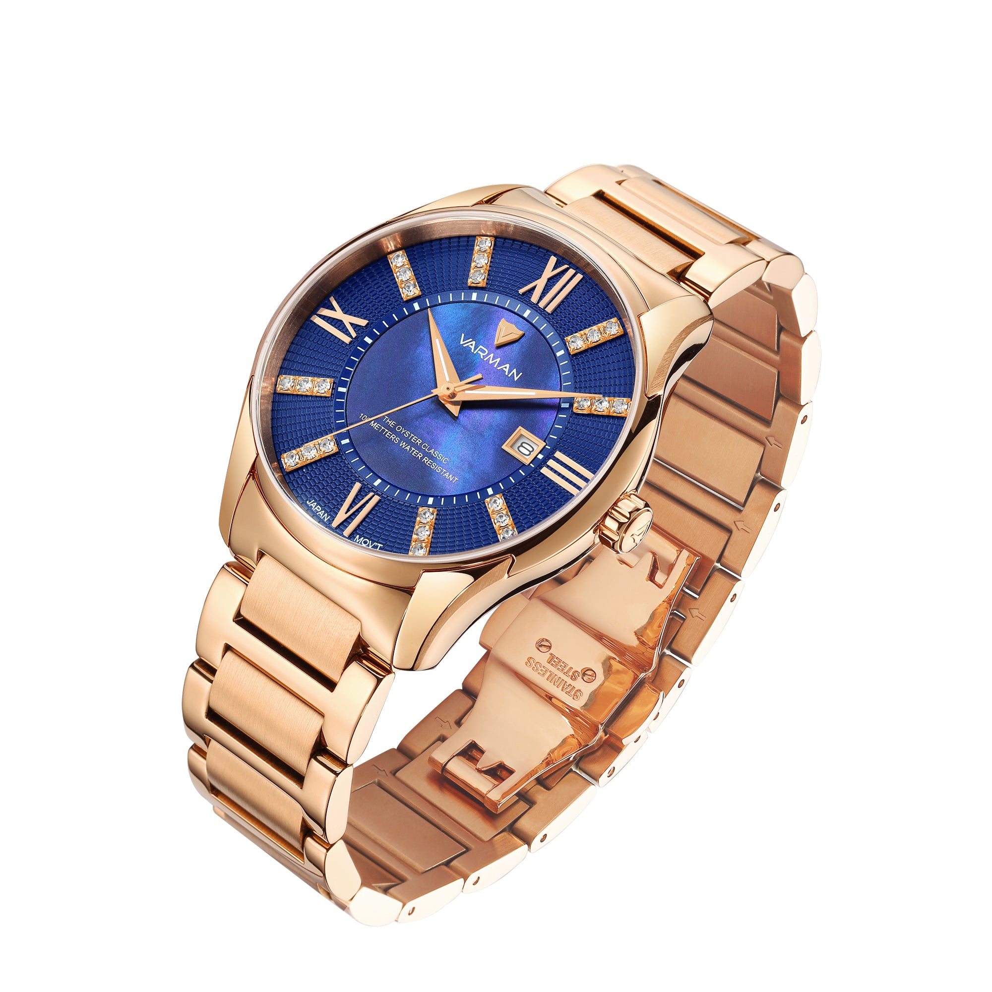 Varman The Oyster Blue RoseGold Steel – VarmanWatches
